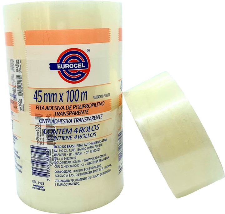 FITA ADESIVA EUROCEL EMPACOTAMENTO 45MMX100MTS TRANSPARENTE | Goiás ...